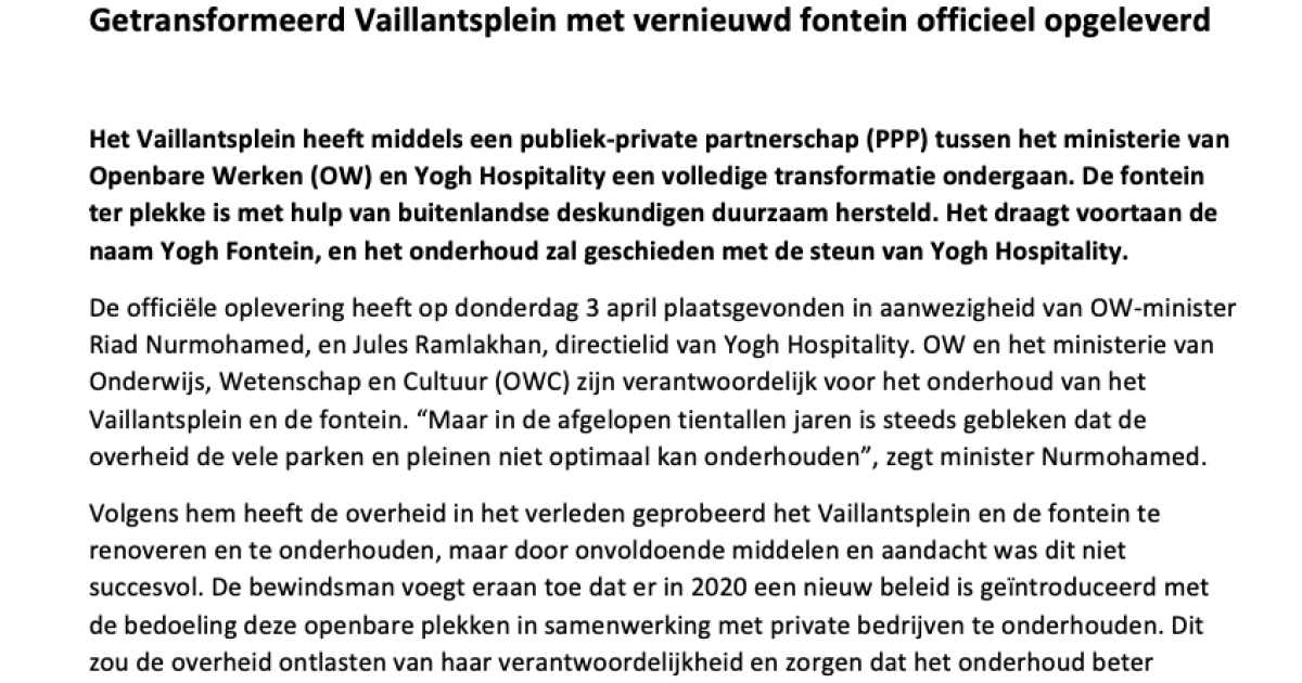MINOWC: Hernoeming fontein Vaillantsplein onaanvaardbaar; gebeurde ...